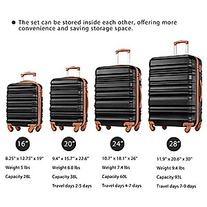 LONG VACATION Luggage Set 4 Piece Luggage Set ABS hardshell TSA Lock Spinner Wheels Luggage Carry on Suitcase (BLACK-BROWN, 6 piece set)