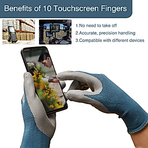COOLJOB Micro-Foam Nitrile Safety Work Garden Gloves with Touchscreen Fingers, 6 Pairs Lightweight Working Gloves for Men’s Sweaty Hands, Non-slip Coated Grip Fits Most Tasks, Xlarge, Blue & Black
