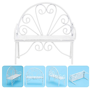 LIFKOME Miniature Garden Bench Miniature Dollhouse Furniture Doll House Decor Lawn Chair Fairy Gardens Accessories Decorations White