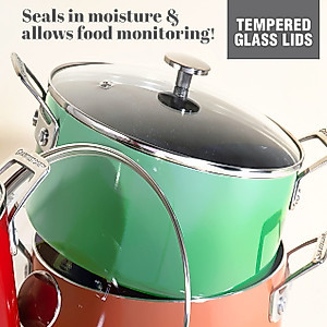 Granitestone Diamond 5 Qt Nonstick Stock Pot Soup Pot Pasta Pot Stew Pot with Tempered Glass Lid-Oven & Dishwasher Safe-100% PFOA FREE - Dark Blue