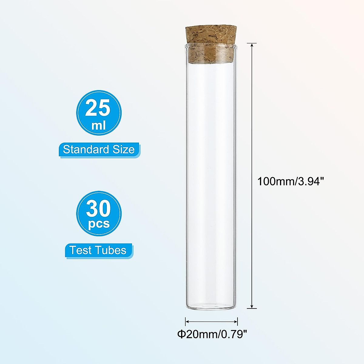 PATIKIL 25ml Test Tubes, 30pcs 3.94x0.79in Glass Clear Flat Bottom Test Tube Containers with Cork Stopper for Bead Party Candy Bath Salt Storage Scientific Experiment Plant Propagation