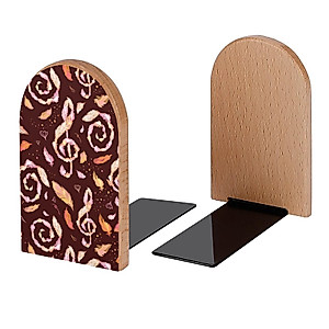 Autumn Feathers Music Clef Book Ends Decorative Wood Bookends for Shelves Kids Room Desk Home Office Book Stoppers for Magazines,Books, DVDs, 1 Pair/2 Pieces(5x3.1 in)