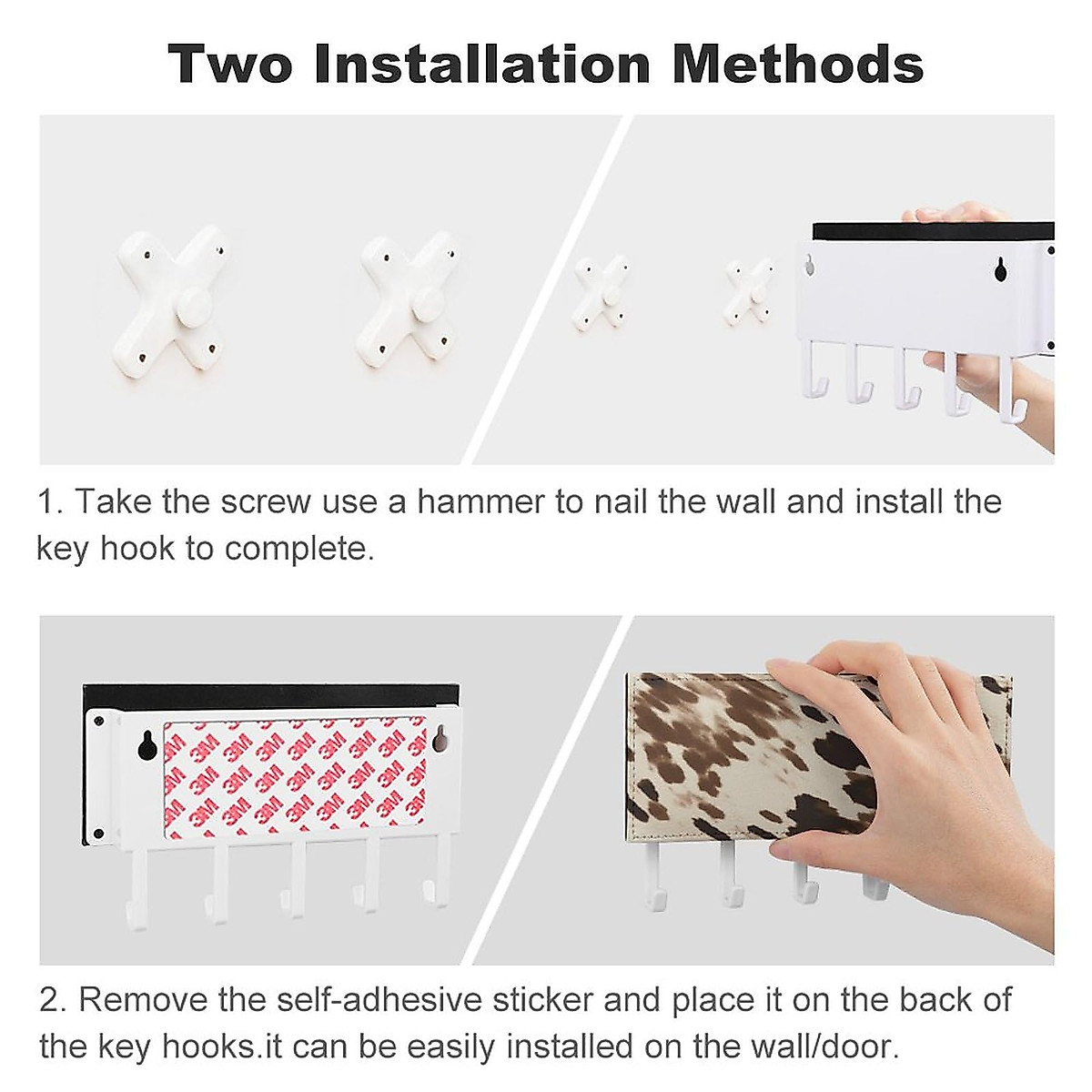 HKMNTGD Key Hooks for Wall, Key Rack Wall Mount Cow Printed Printed Key Hanger Key Holder Key Rack Organizer for Wall for Entryway Front Door Hallway Office