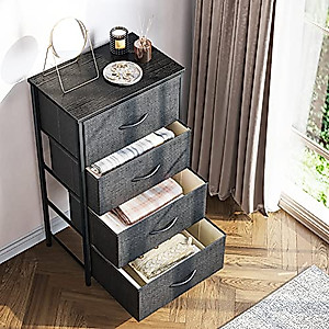 ODK Dresser for Bedroom with 4 Storage Drawers, Small Dresser Chest of Drawers Fabric Dresser with Sturdy Steel Frame, Dresser for Closet with Wood Top, Dark Grey