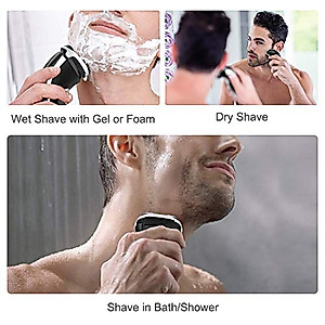 MAX-T Men's Electric Shaver - Corded and Cordless Rechargeable 3D Rotary Shaver Razor for Men with Pop-up Sideburn Trimmer Wet and Dry Painless 100-240V Black