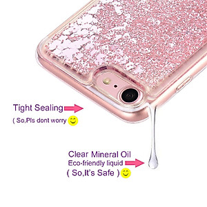 WORLDMOM Compatible with iPhone SE 2022 Case,for iPhone SE 2020 Case,Bling Moving Liquid Floating Sparkle Colorful Glitter Waterfall Clear TPU Protective Case for iPhone 7/8/ se2/ Se3, Rose Gold