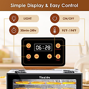 Tinzida Food Dehydrator Machine, 12 Stainless Steel Trays, Dehydrators For Jerky, Meat, Fruit, Pet Treats, Vegetables, Herb, 194ºF Temperature Control, 24H Timer, Safety Over-Heat Protection