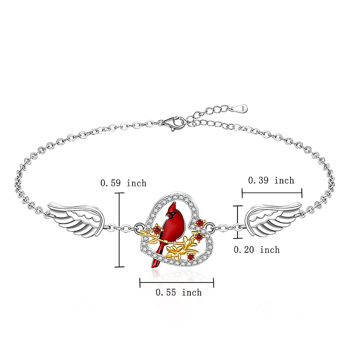 Red Cardinal Bracelet for Women Sterling Silver Memorial Cardinal Appear When Angels Are Near Heart Bird Cardinal Bracelets Cute Jewelry for Loss of Loved One