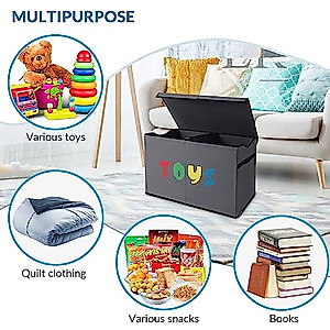 VICTORICH Toy Box Chest for Boys Girls, Collapsible Kids Toy Organizers Storage Bins Extra Large Toy Baskets with Lid & Handles for Clothes, Blanket, Nursery, Playroom, Bedroom, Stuffed Animals, DarkGrey