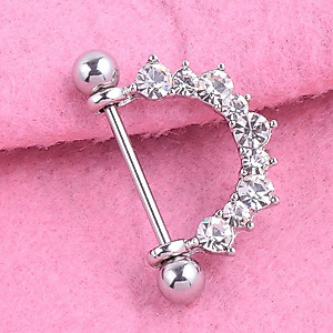 Salwosai 14G Stainless Steel Nipple Rings Glitter CZ U-Shape Straight Barbell Bars Tongue Ring 16mm(5/8Inch) Body Piercing Jewelry (White)