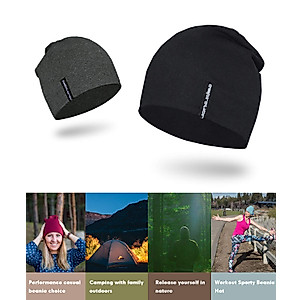EMPIRELION 9" Multifunctional Lightweight Beanies Hats for Men Women Running Skull Cap Helmet Liner Sleep Caps (Black + Mid Grey Mel., 2)