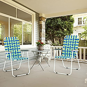 VINGLI Patio Lawn Webbed Folding Chairs Set of 2, Outdoor Beach Portable Camping Chair for Yard, Garden (Blue, Classic)
