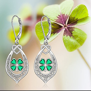 Talonior St Patricks Day Earrings Shamrock Earrings for Women Sterling Silver Good Lucky Irish Filigree Green Four Leaf Clover Earrings Friendship Jewelry Birthday Gifts