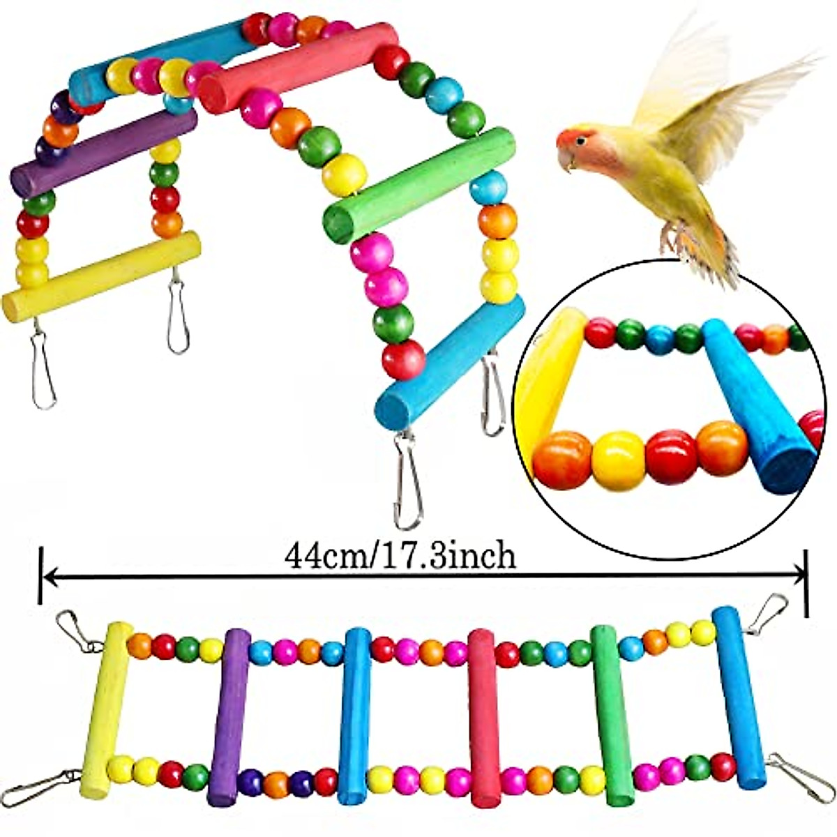 7 Pcs Bird Parakeet Cockatiel Toys, ESRISE Hanging Bell Pet Bird Cage Hammock Swing Climbing Ladders Toy Wooden Perch Chewing Toy for Conures, Love Birds, Finche, Budgerigar