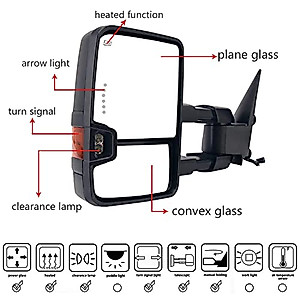 Perfit Zone 2007-2014 Silverado Sierra Towing Door Side Mirrors Power Heated LED Signal Lamps Passenger Right Side Driver Left Side Tow Mirror Pair Set