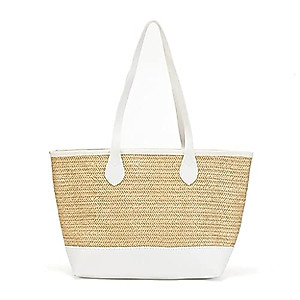 LIUZH Women Woven Bag Shopper Bag Leather Patchwork Beach Handbags Tote Bag Large Capacity Shoulder Bags (Color : E, Size : 1)