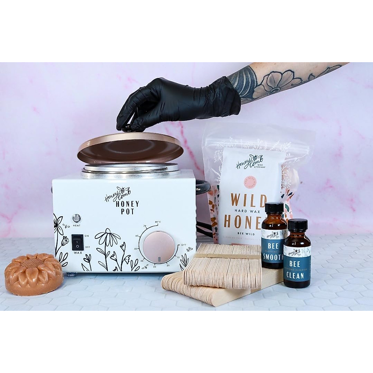 Honeycomb's Premium Salon Quality Professional Electric Wax Warmers Kits for Full Body Hair Removal (Wild Honey, Small Honey Pot, 1.5 lbs), Pink