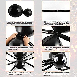 Aboofx 145 Pack Halloween Balloon Garland Arch Kit include Black Agate Marble Balloons, Black Polka Dot Balloons, Spider web and 3D Bat for Halloween Decoration