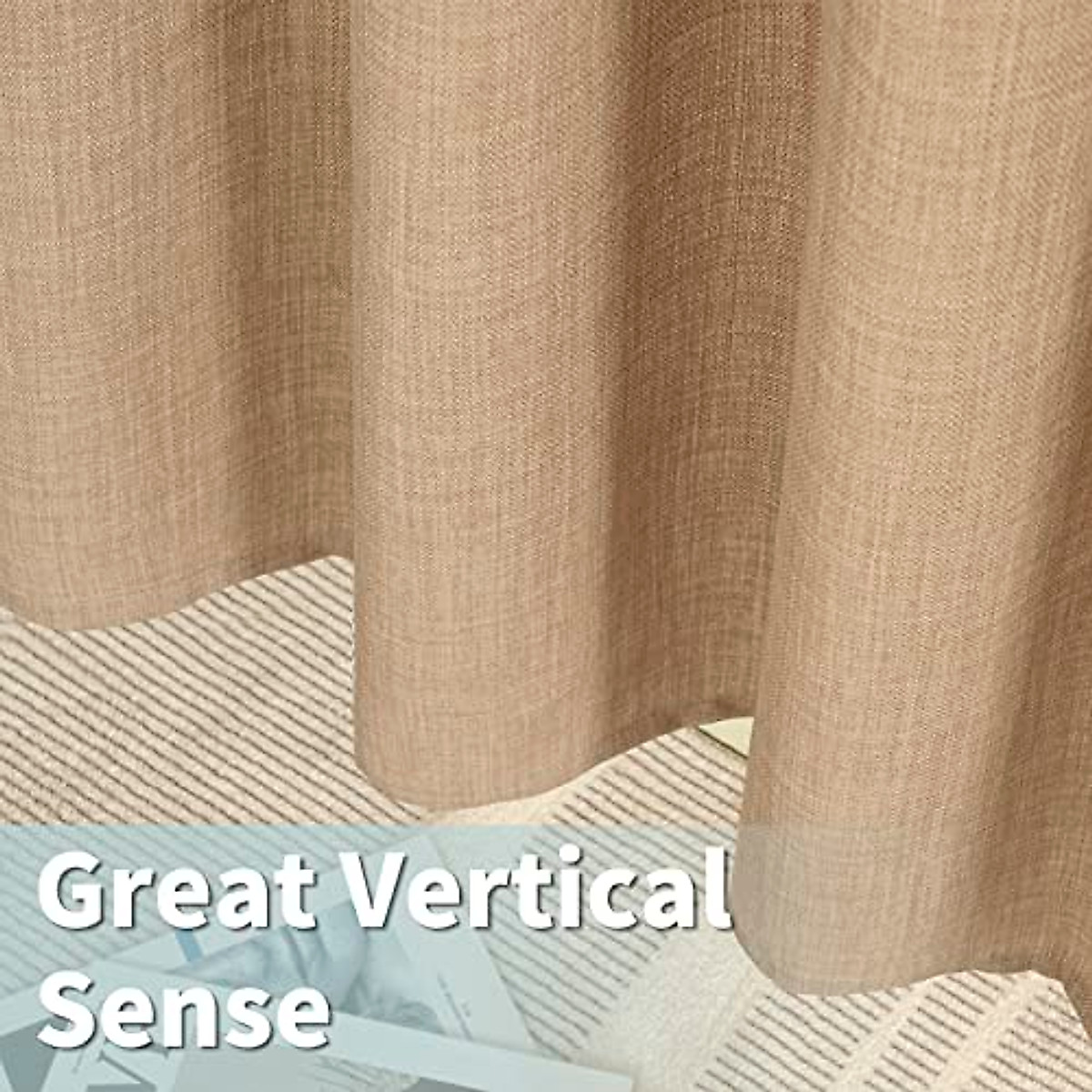 LAMIT Natural Linen Curtains for Bedroom, 84 Inch Faux Linen Textured Light Filtering Privacy Burlap Drapes Grommet Sheer Panels for Farmhouse/Living Room, 2 Panels, 52 x 84 Inch