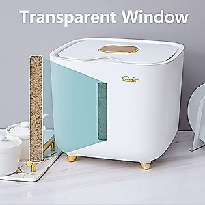 HOMHOLDON 22 Lbs Rice Dispenser, Large Sealed Grain Storage Container with Measuring Cup Food Dispenser Kitchen Organizer Storage bins for Rice,Beans,Grains,Cereal Dry Food,Pet Food(White&Gold)