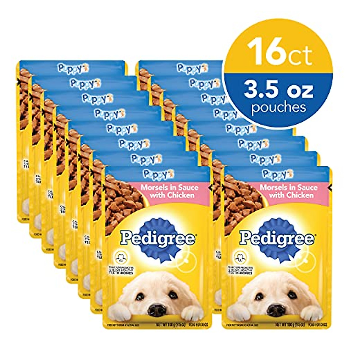 PEDIGREE PUPPY Soft Wet Dog Food Morsels in Sauce With Chicken, 3.5 oz Pouches, 16 Pack