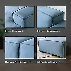 Acanva Modern L-Shaped Deep Sectional Sofa Furniture Set for Living Room Lounge, Minimalist Style Comfy Suedette Upholstery Corner Couch with Chaise, Blue