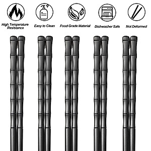 10 Pairs Fiberglass Chopsticks, Slivek Reusable Premium Japanese Chinese Korean Chopsticks Dishwasher Safe, Non-slip, Lightweight, 9.5 inches - Black