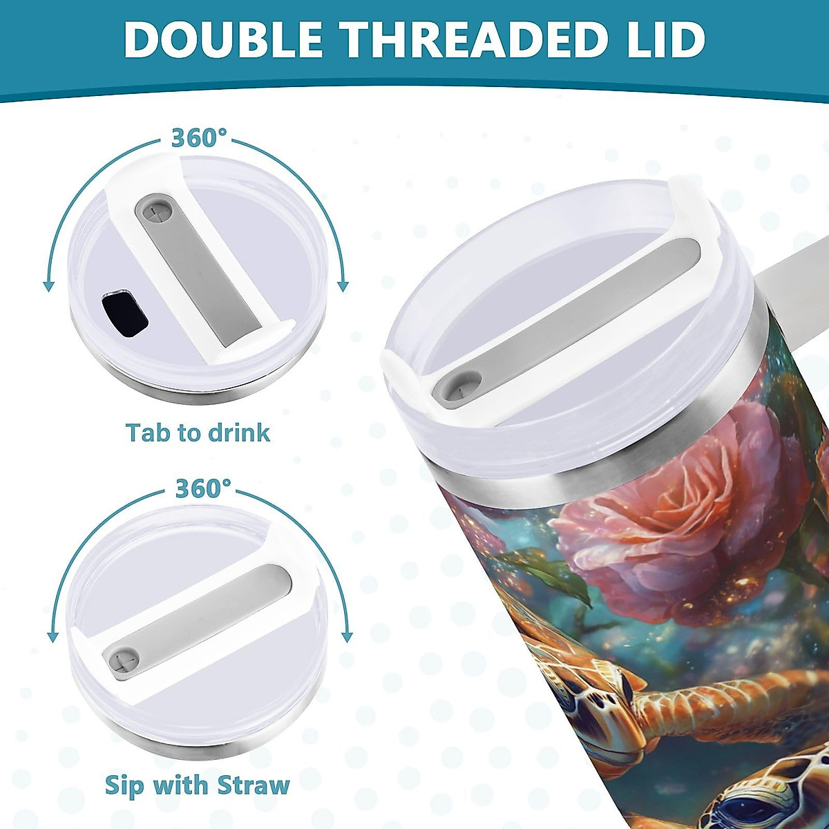 Slewiaeky Tumbler with Handle 40 oz Ocean Turtle Sea Travel Mug with Lid and Straw Butterfly Stainless Steel Vacuum Insulated Water Bottle Cup for Iced Tea Coffee Cold Beverages Cup Holder Friendly