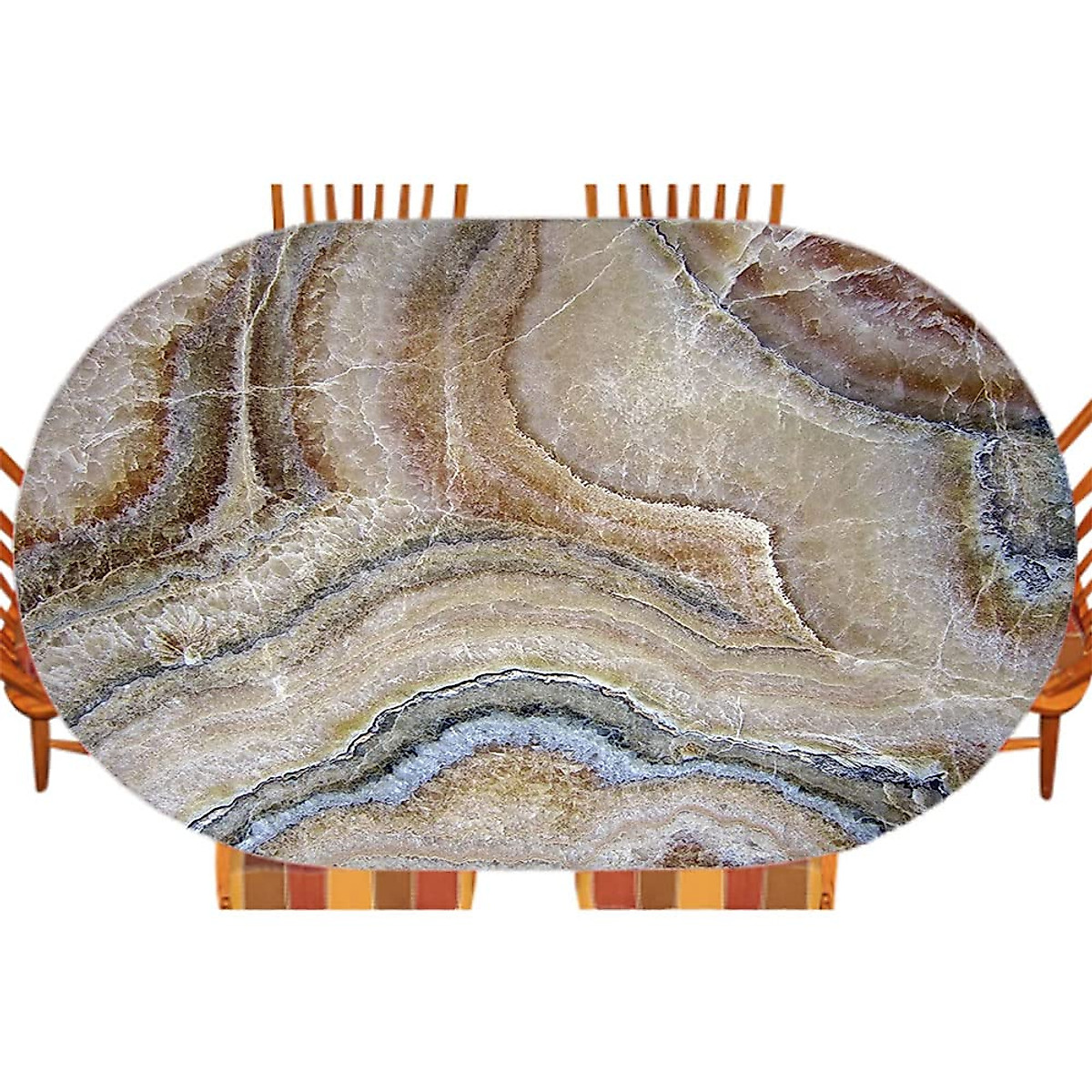 ESFVRG Marble Oval Fitted Tablecloth, Surreal Onyx Stone Surface Pattern Pale Blue Details Picture, for Kitchen Dining, Party, Holiday, Christmas, Buffet, Fits 42" x 60" Table, Cinnamon Grey