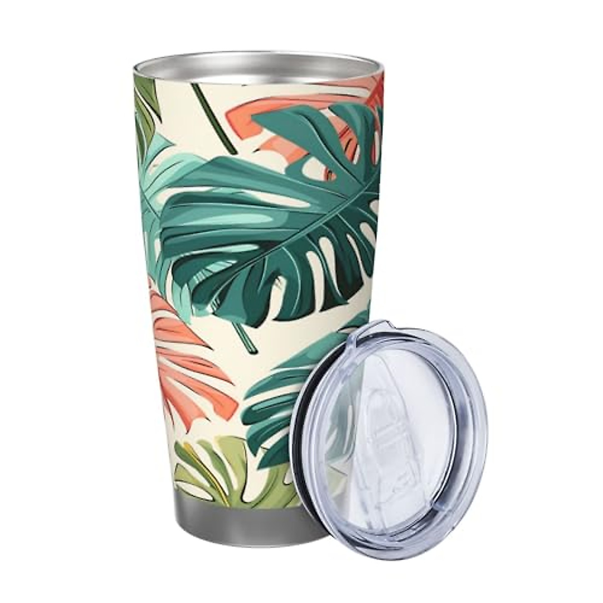 AYCZN Red Green Palm Leaves 20 OZ Tumbler Stainless Steel Travel Coffee Mug, Tropical Jungle Insulated Water Bottle with Lid and 2 StrawsLeakproof Thermal Cup