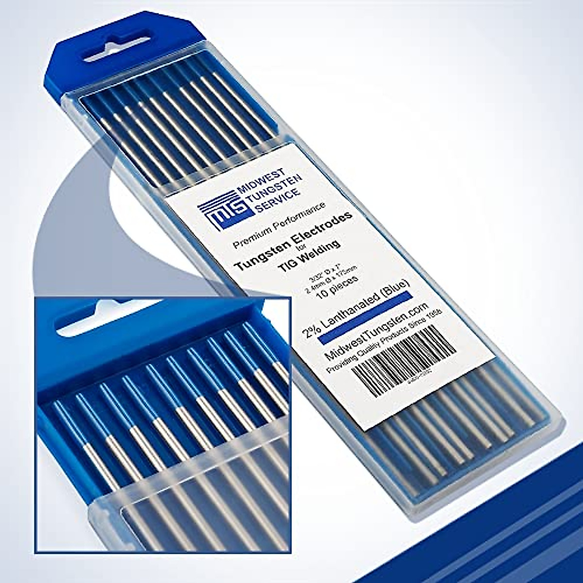 Midwest Tungsten Service TIG Welding Tungsten Electrodes 10-Pack (Blue - 2% Lanthanated Tungsten (WL20/EWLa-2), 3/32")