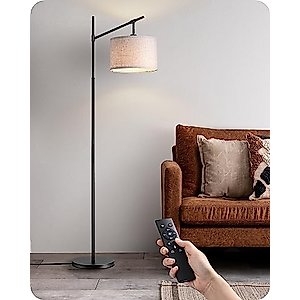 EDISHINE Modern Dimmable Floor Lamp, 63.8" Standing Lamp with Remote Control, E26 Socket, ACR Floor Lamp with Beige Shade for Bedroom, Living Room, Office, LED Bulb Included (Black)
