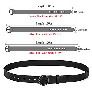 WERFORU Women Casual Dress Belt Genuine Leather Belt with Round Buckle,Black,Suit Pant Size 29-34 inches