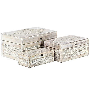 Deco 79 Mango Wood Floral Box with Hinged Lid, Set of 3 8", 10", 12"W, Brown
