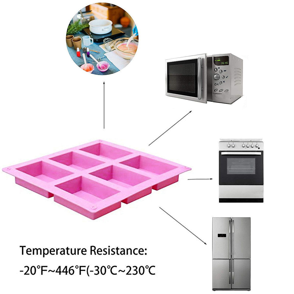 Silicone Soap Molds,6 Cavities Rectangle Silicone Molds for Homemade Craft Soap Mold, Cake Mold, Chocolate Mold ＆ Ice Cube Tray -Molds Set of 3(Blue & Purple& Pink).