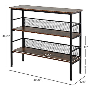 HOMCOM 3-Tier Console Table Industrial Style Storage Metal Wooden Shelf with a Robust Multi-Functional Design & Adjustable Feet, Black