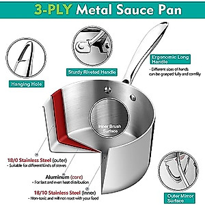 3 Quart Tri-Ply Stockpot and Saucepan, P&P CHEF Stainless Steel Sauce Pan with Lid, Cooking Induction Pot, Kitchen Cookware for All Stoves, Non-toxic, Durable & Dishwasher Safe