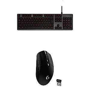 Logitech G413 Backlit Mechanical Gaming Keyboard with USB Passthrough – Carbon & G305 Lightspeed Wireless Gaming Mouse, Black