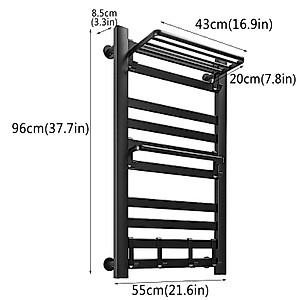 KUYT Bathroom Electric Heated Towel Rack with Timer Towel Warmer, Heating Panel Fast Warming up Heated Towel Rail Polished Bathroom Pools Kitchen Gyms/Black