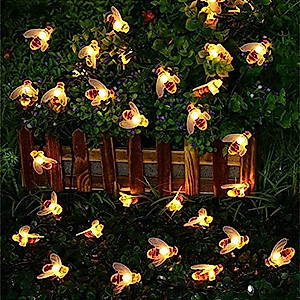 Solar Bee String Lights, 100 Led Solar Fairy Lights with 8 Lighting Modes, Suitable for Outdoor Wedding Home Garden Terrace Party (Warm White)