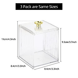Tecbeauty 3PCS Qtip Holder Bathroom Organizer and Storage Containers Plastic Apothecary Jars Dispenser with Lids for Cotton Ball, Cotton Swab, Cotton Round Pads, Floss