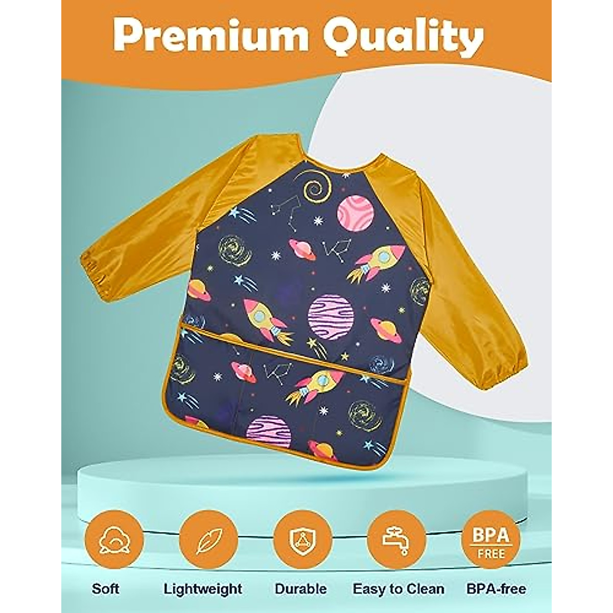 Lictin 2 Pack Kids Art Smocks, Toddler Smock, Waterproof Artist Painting Aprons for Children, with Long Sleeve and 3 Pockets for Age 3-8 Years