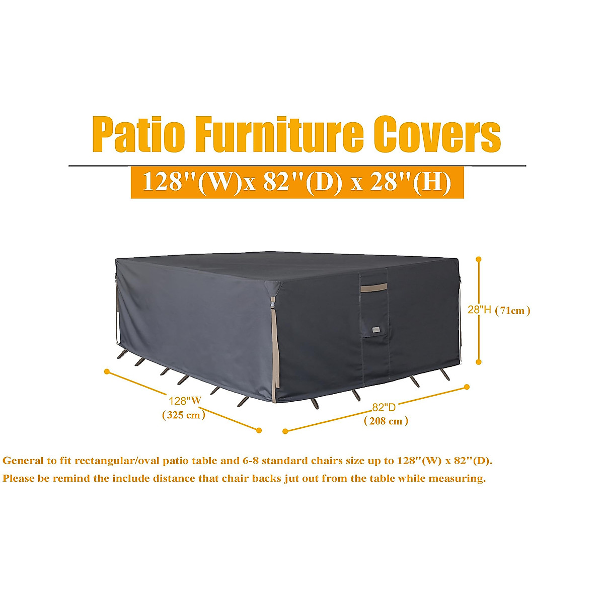 Garden Balsam Heavy Duty Waterproof Patio Furniture Covers,Fading Resistant Outdoor Table and Chair Covers Large Rectangular 128"Wx 82"D x 28"H Dark Grey