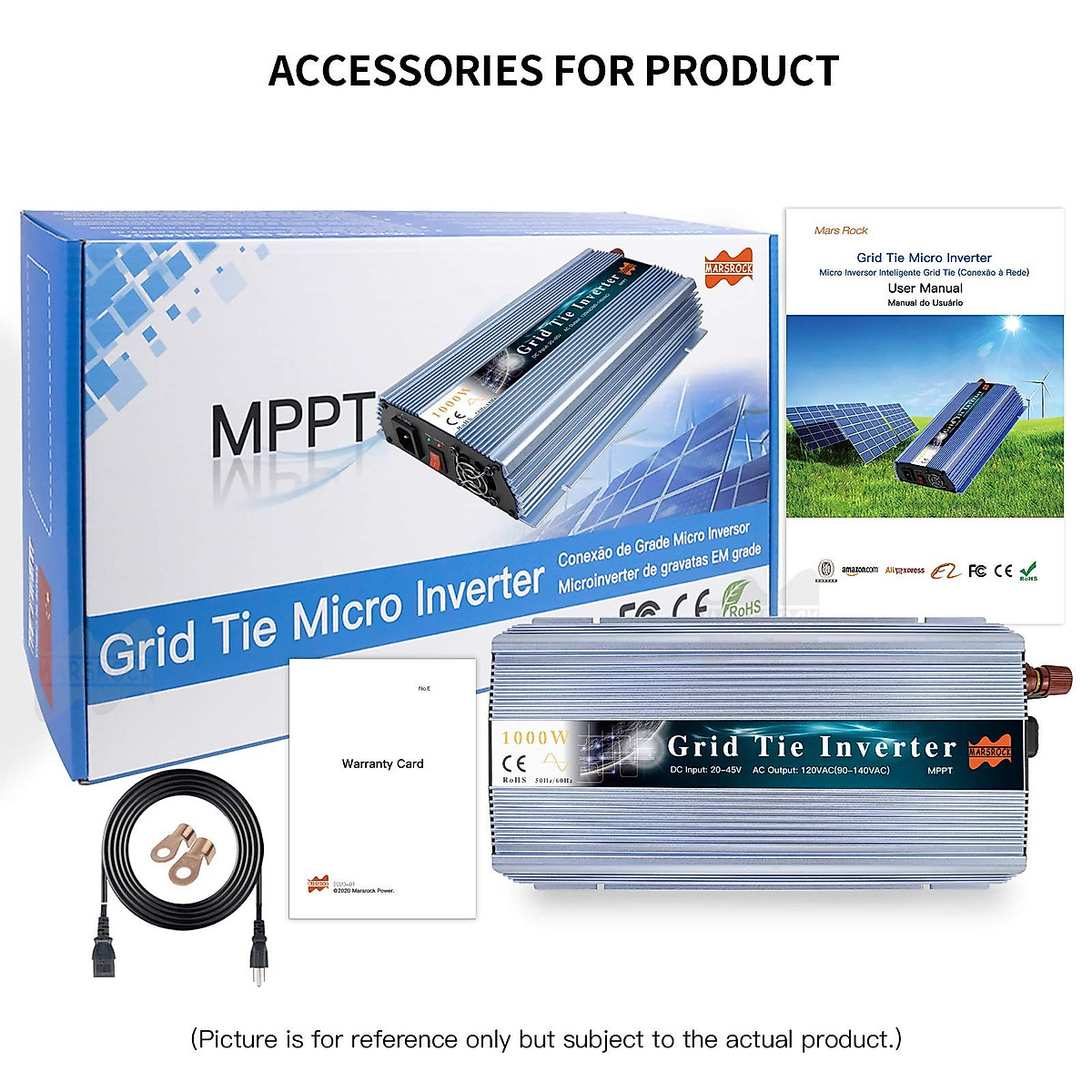 Marsrock 1000W Grid Tie Solar Inverter, 20-50V DC to AC 120V Pure Sine Wave Inverter for 1000-1200W 24V, 30V, 36V PV Module(AC120V Blue)