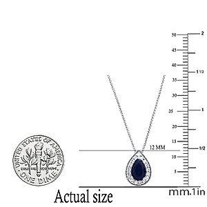 Dazzlingrock Collection 7X5 mm Pear Lab Created Blue Sapphire & Round White Sapphire Women Teardrop Pendant with 18 inch Silver Chain in Sterling Silver