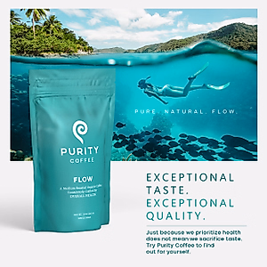 Purity Coffee FLOW Medium Roast Organic Coffee - USDA Certified Organic Specialty Grade Arabica Whole Bean Coffee - 12 oz Bag