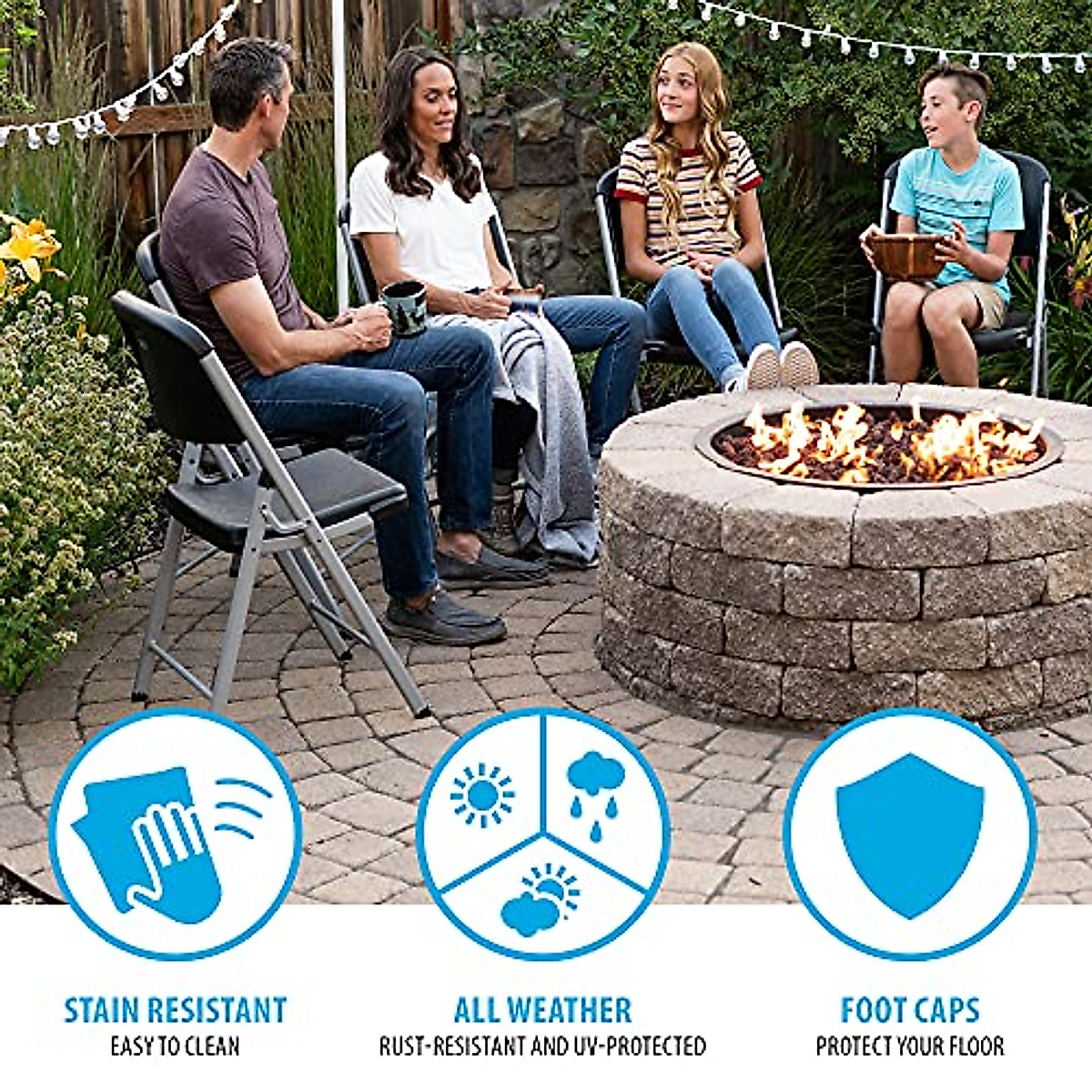 LIFETIME Commercial Grade Folding Chairs, 4 Pack,Plastic, Black/Silver