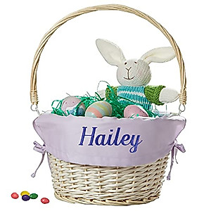 Personalization Universe Personalized Willow Easter Basket with Folding Handle- Lavender