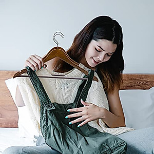Nature Smile Wooden Suit Hangers 20 Pack Premium Solid Wood Coat Clothes Hangers with Non Slip Bar - Smooth Finish with 360° Swivel Hook and Smooth Notches for Camisole Jacket Pant Dress Retro Color