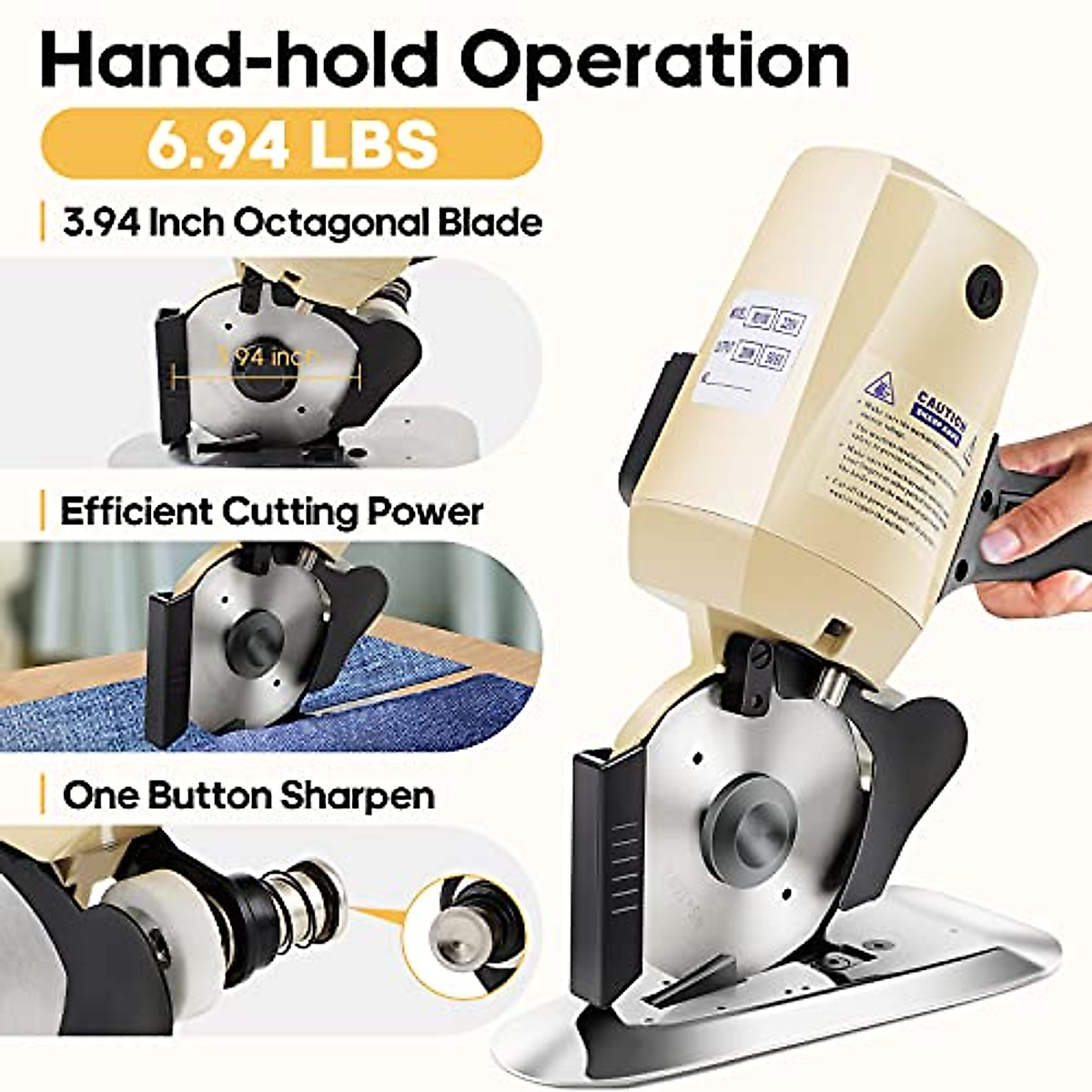 GPOAS Electric Rotary Fabric Cutter Cloth Cutting Machine 4 Inch Octagonal Blade Cloth Cutter Electric Scissors With Automatic Sharpener For Multi Layer Carpet Leather,Industrial Grade 110V
